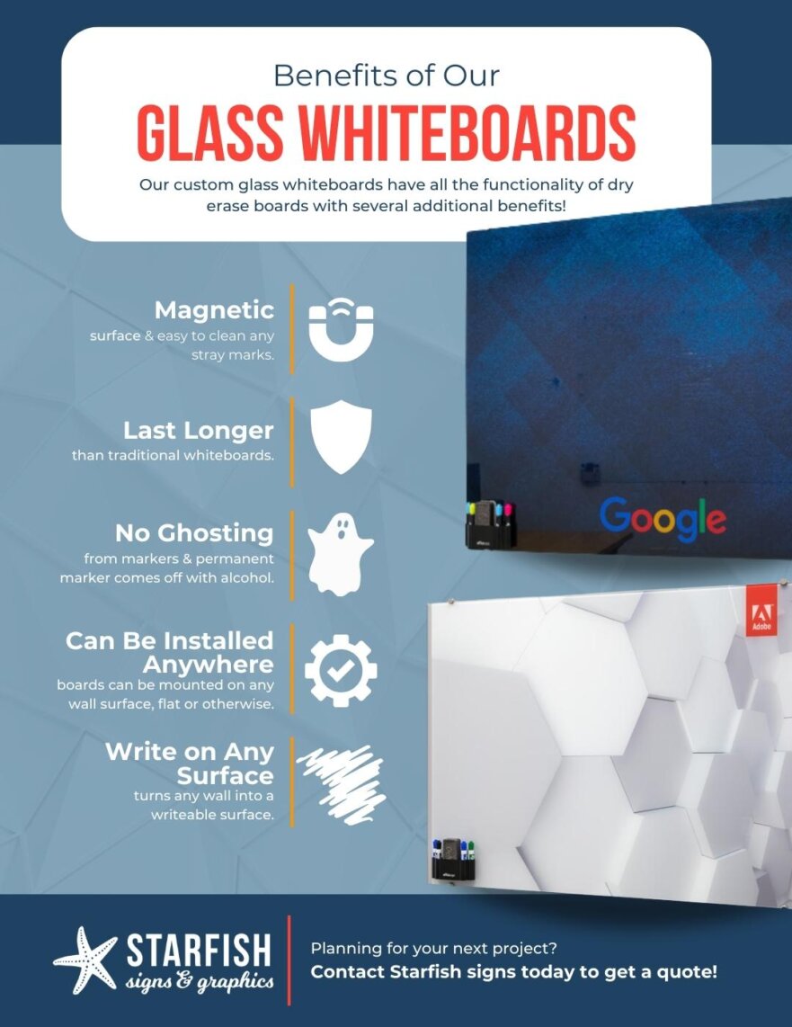 Custom Glass Whiteboards With Company Logo - Starfish Signs
